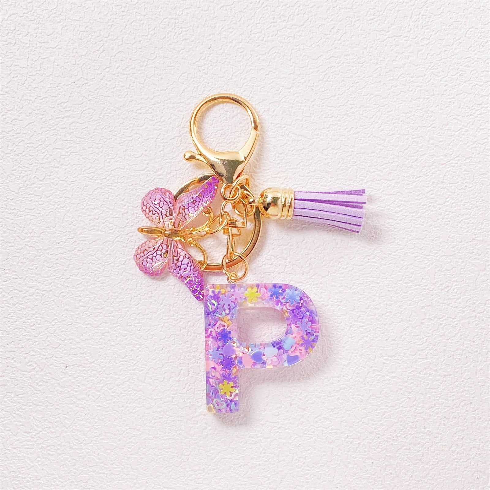 Honeeladyy Initial Letter Keychains for Women Butterfly Pink Purple ...