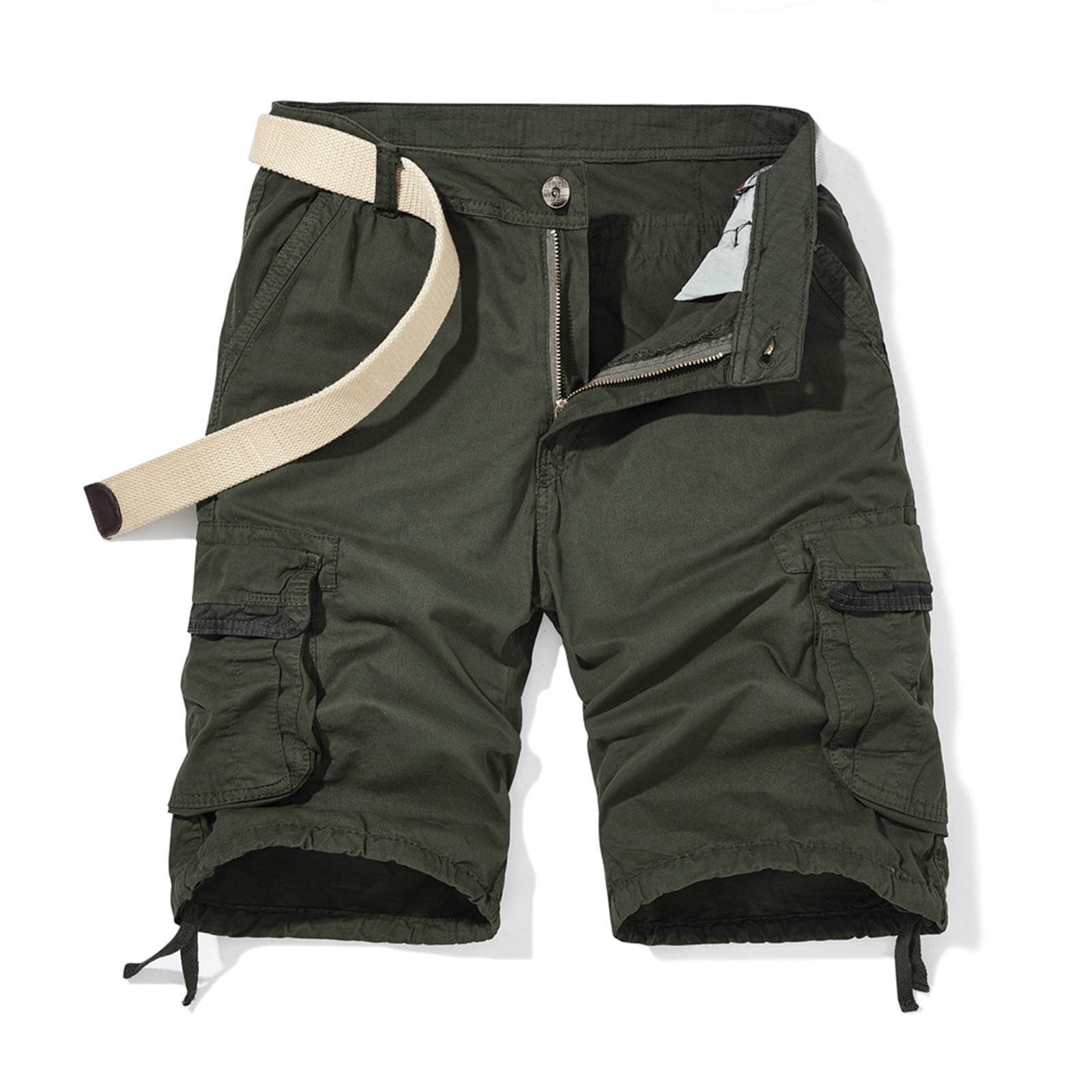 Honeeladyy Men Casual Solid Zipper Button Pockets Cropped Cargo Shorts ...