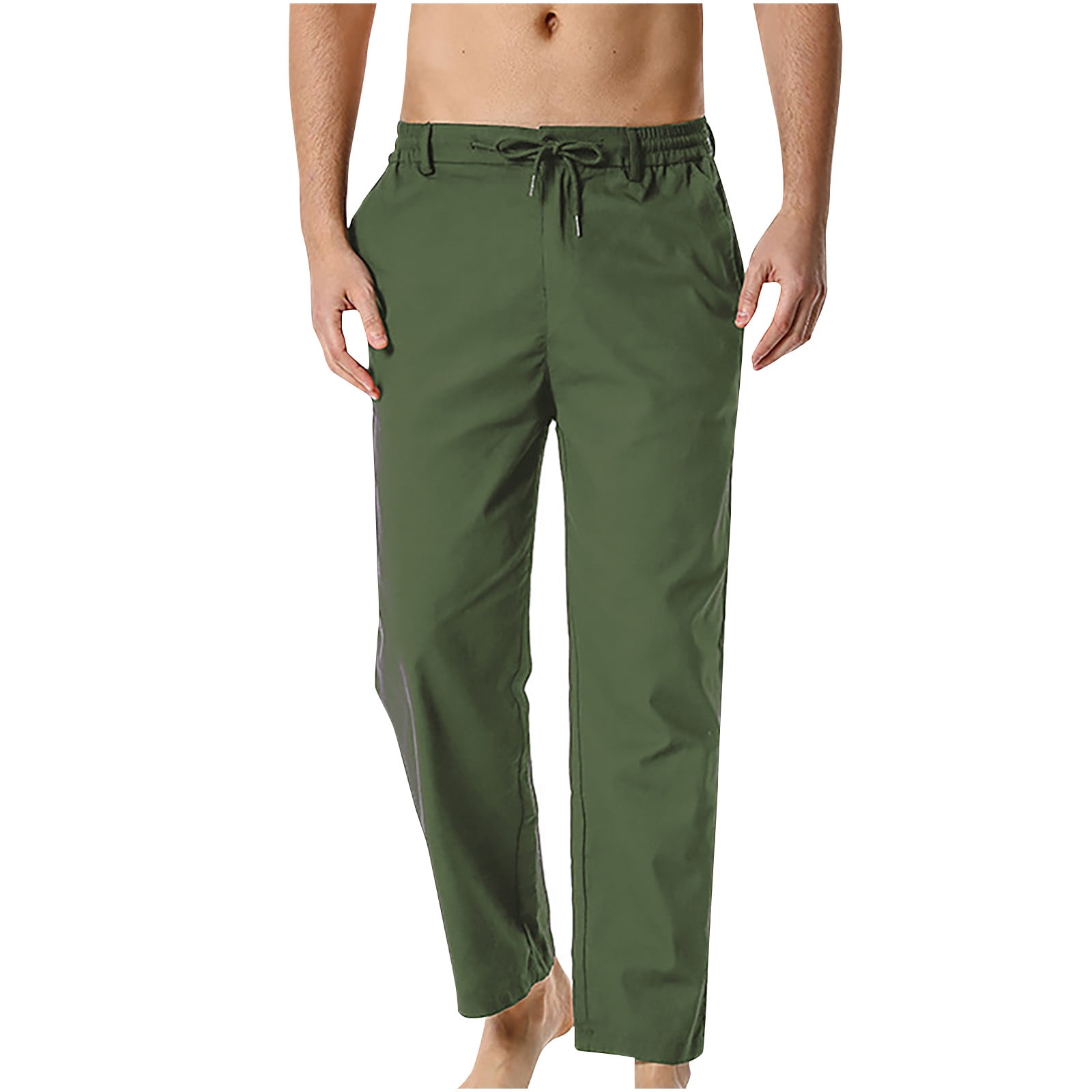 Honeeladyy Men Linen Drawstring Pants Beach Golf Elastic Waist Spring ...