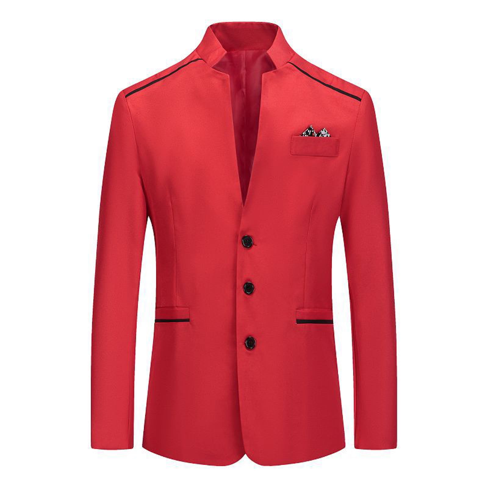 Honeeladyy Mens Blazer Jacket Slim Fit Solid Color Formal Blazer Suit ...