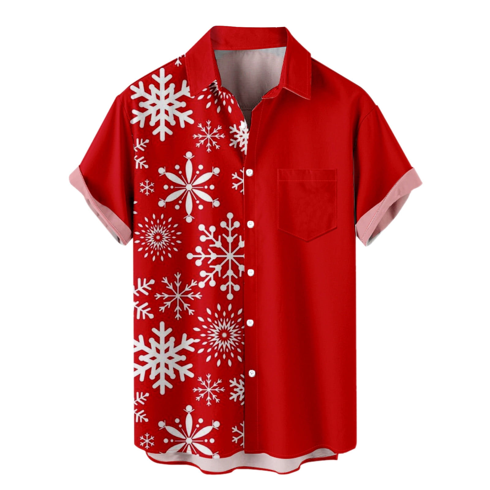 Honeeladyy Mens Christmas Button Down Shirt Snowflake Print Party Short ...