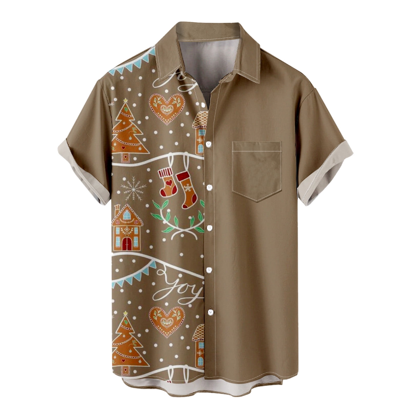 Honeeladyy Mens Christmas Button Down Shirt Snowflake Print Party Short ...