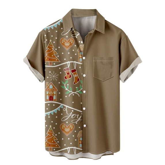 Honeeladyy Mens Christmas Button Down Shirt Snowflake Print Party Short ...