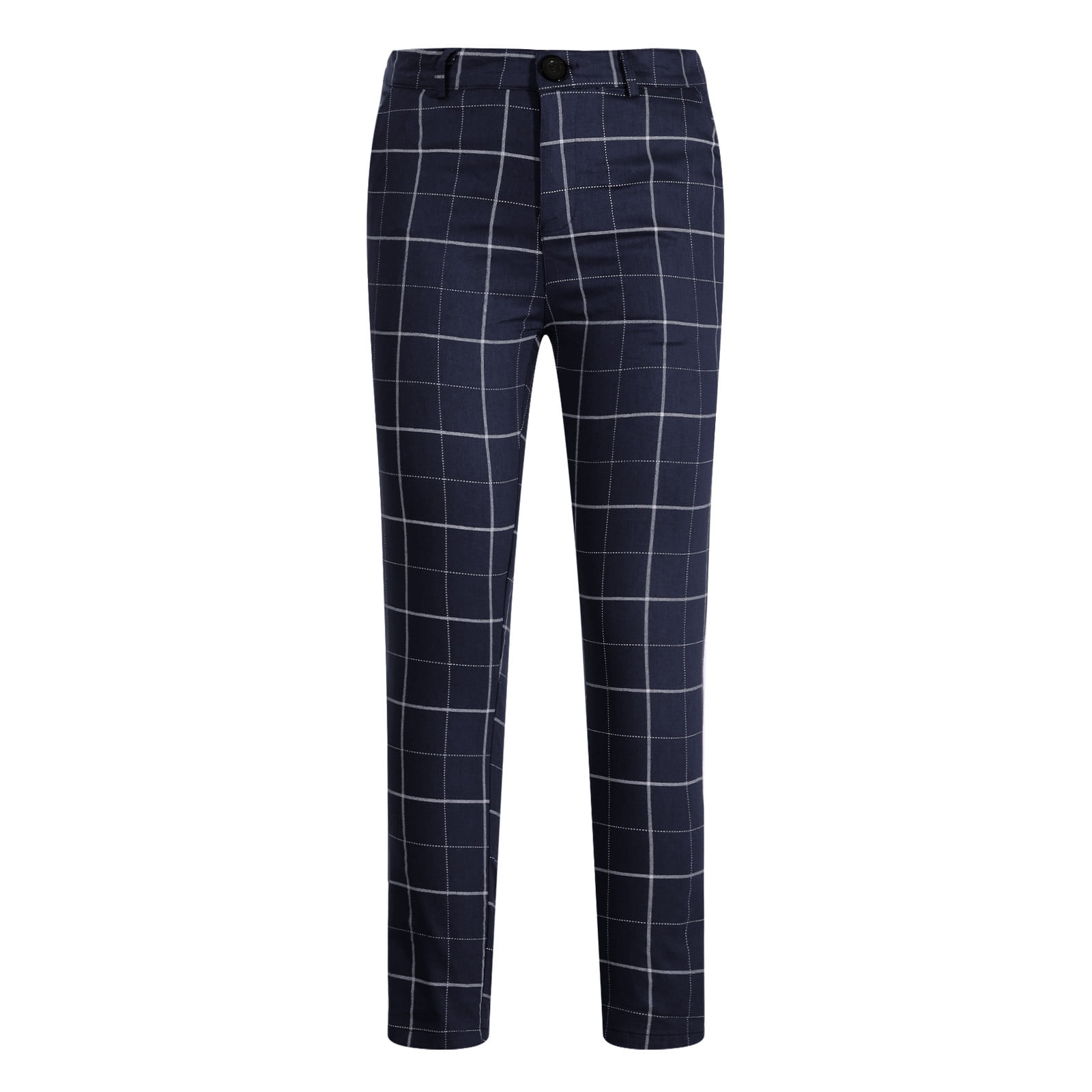 Honeeladyy Mens Stretch Dress Pants Slim Fit Plaid Skinny Long Pants ...