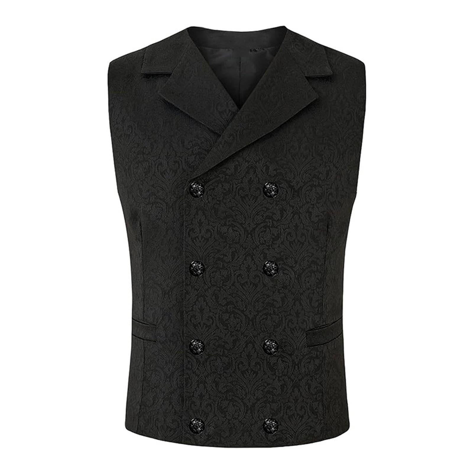 Honeeladyy Mens Victorian Vest Steampunk Double Breasted Suit Vest Slim ...