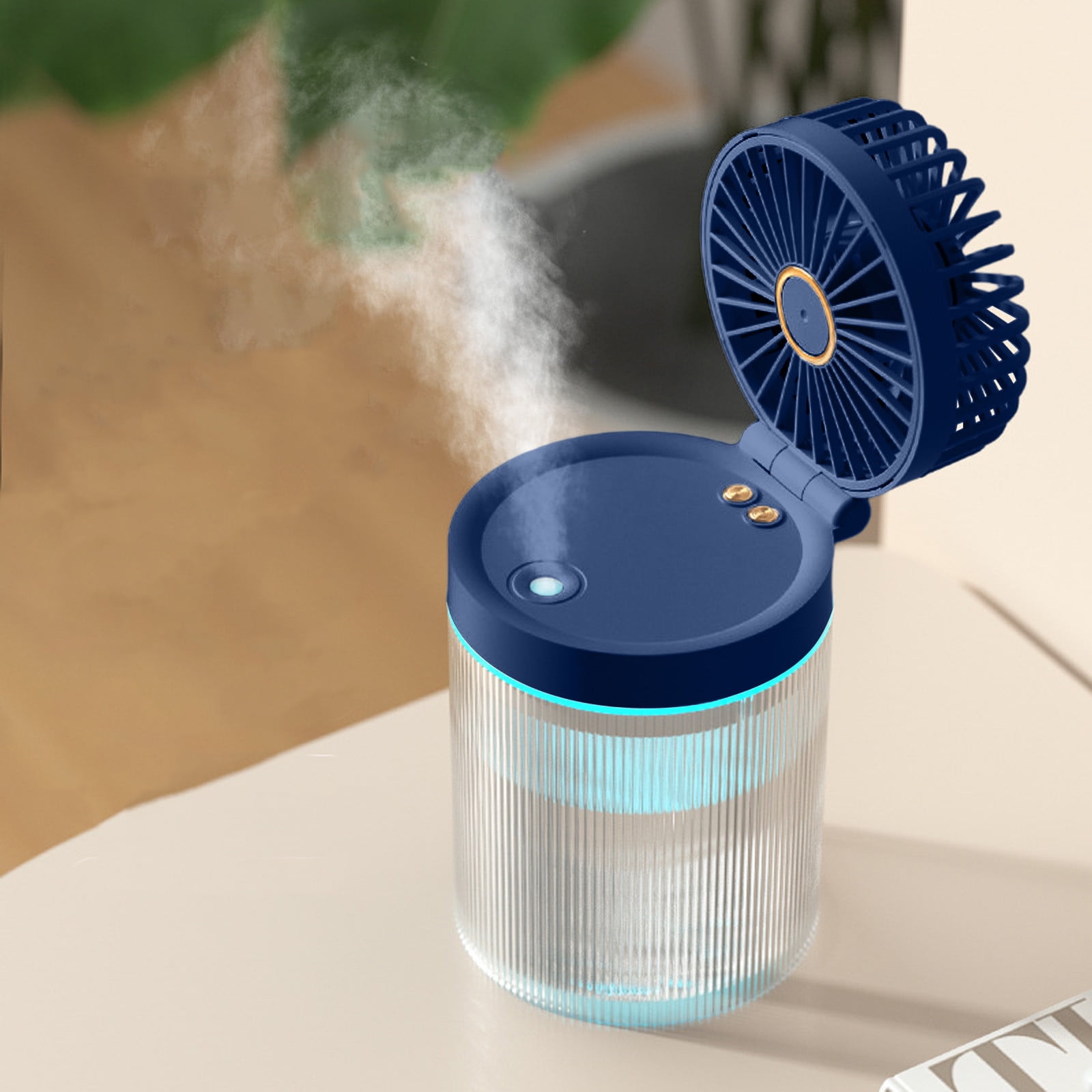 Honeeladyy Mini Desk Fan, 3-IN-1 Portable Misting Fan with Colorful LED ...