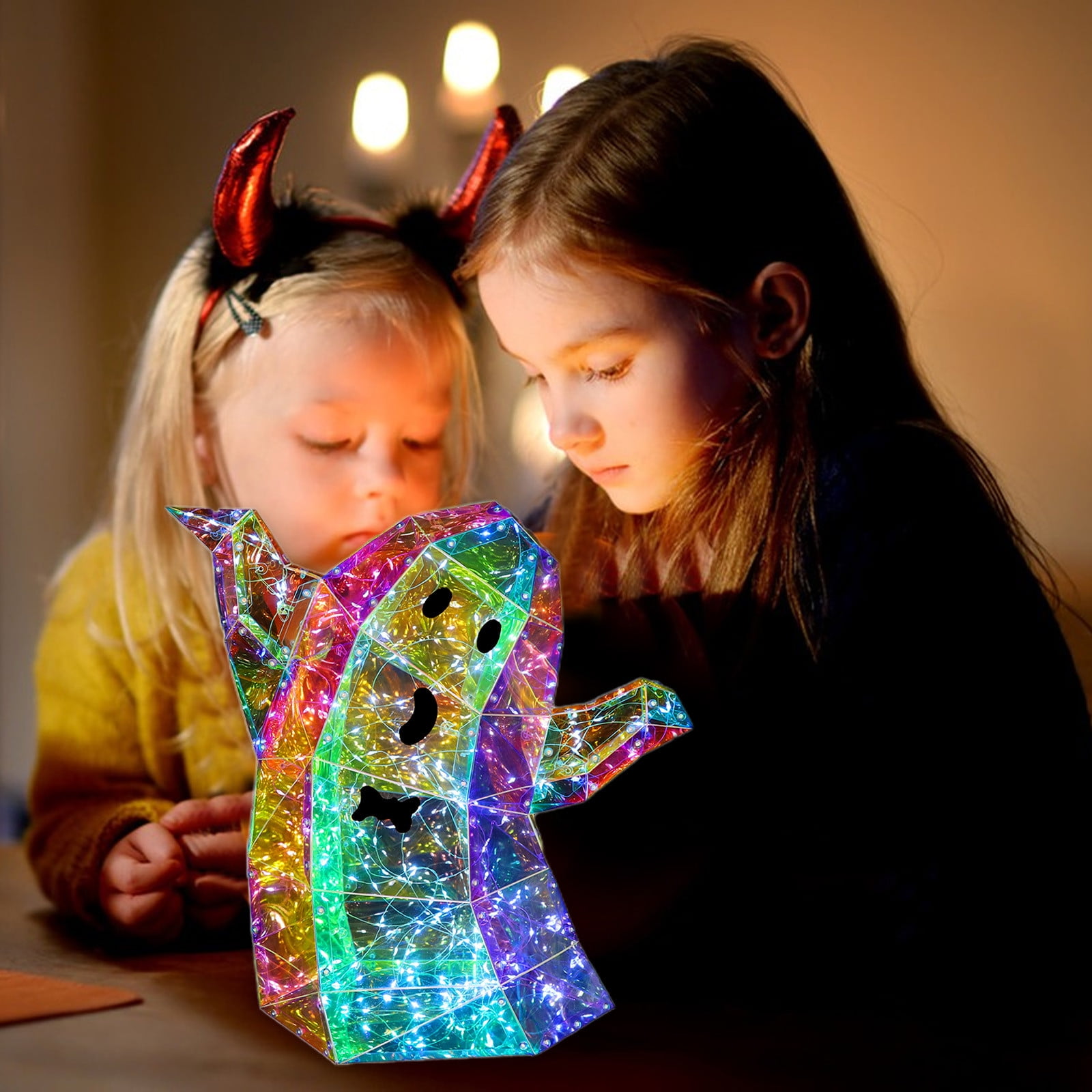 Honeeladyy Prismatic Multicolor Spooky Ghost Statue, Cute LED Ghost ...