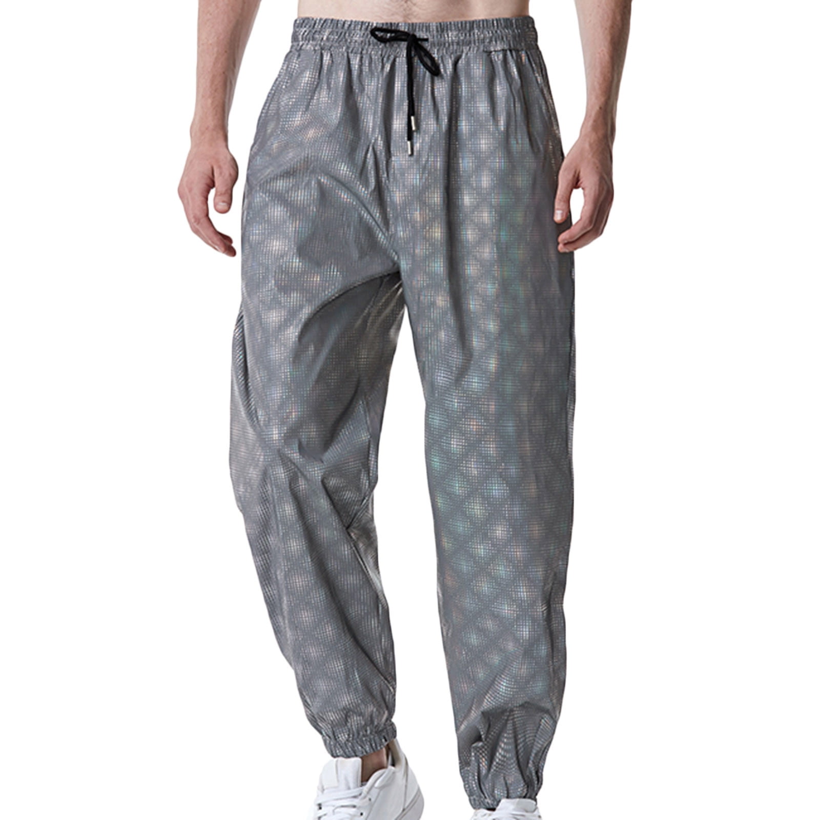 Honeeladyy Reflective Pants for Men Hip Hop Dance Fluorescent Print ...