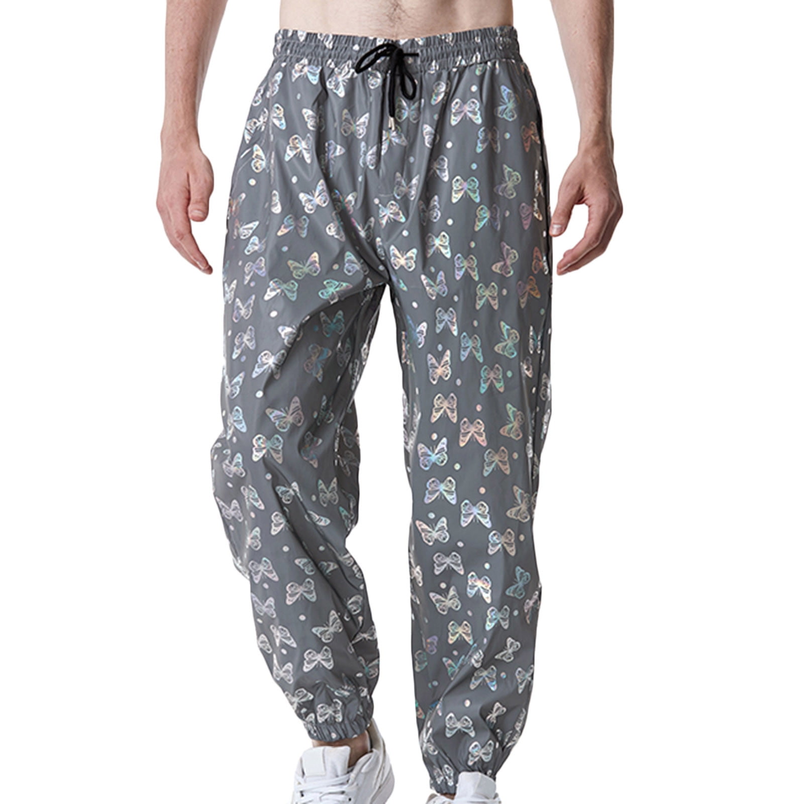 Honeeladyy Reflective Pants for Men Hip Hop Dance Fluorescent Print ...