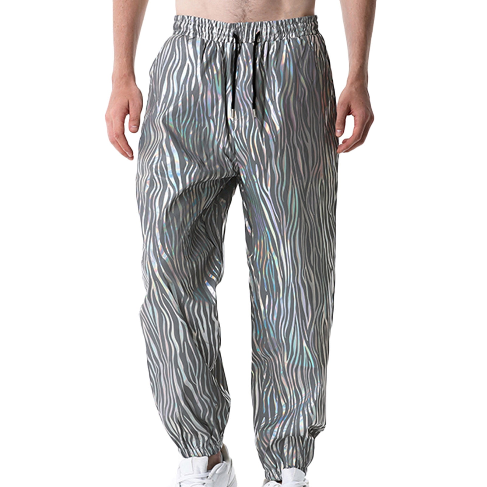 Honeeladyy Reflective Pants for Men Hip Hop Dance Fluorescent Print ...