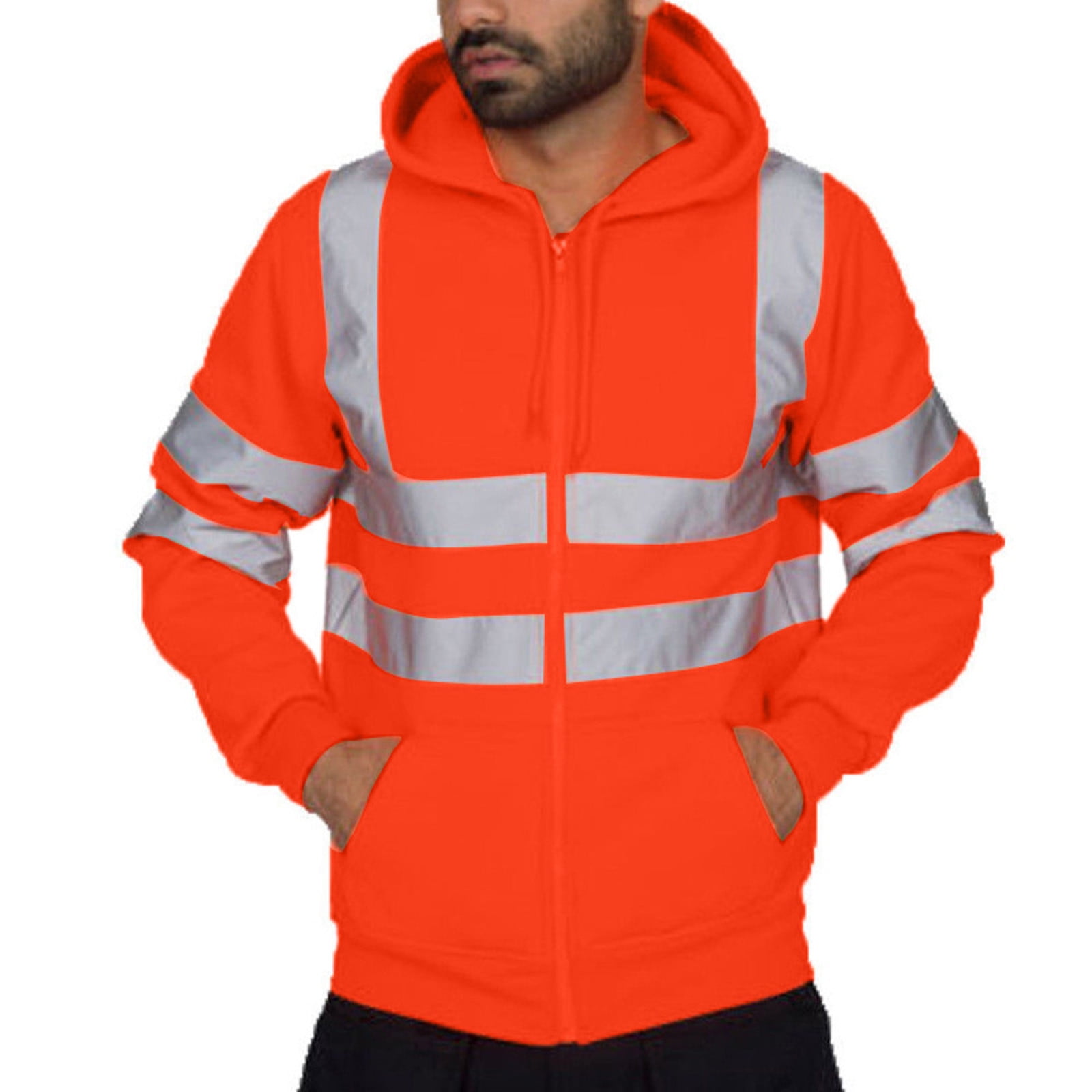 Honeeladyy Reflective Safety Jacket for Mens,High Visibility Zippered ...
