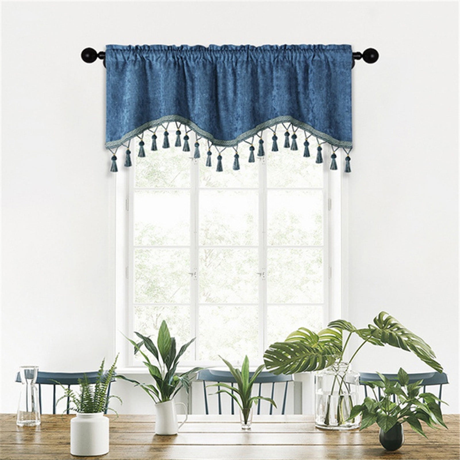 Honeeladyy Soft Tassles Valance Curtains, Solid Color Elegant Valances ...