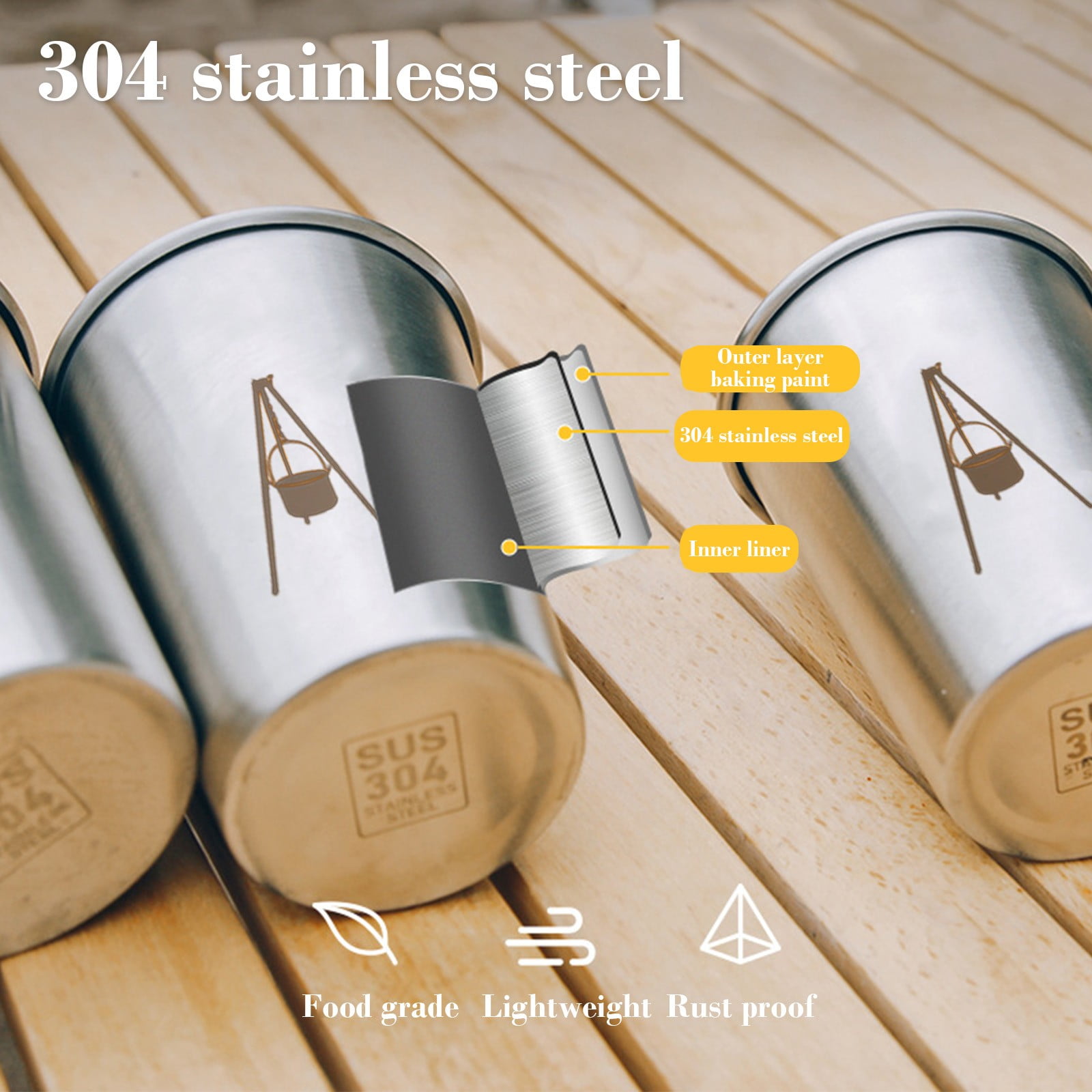 Honeeladyy Stainless Steel Cups for Camping, 304 Stainless Steel Beer ...