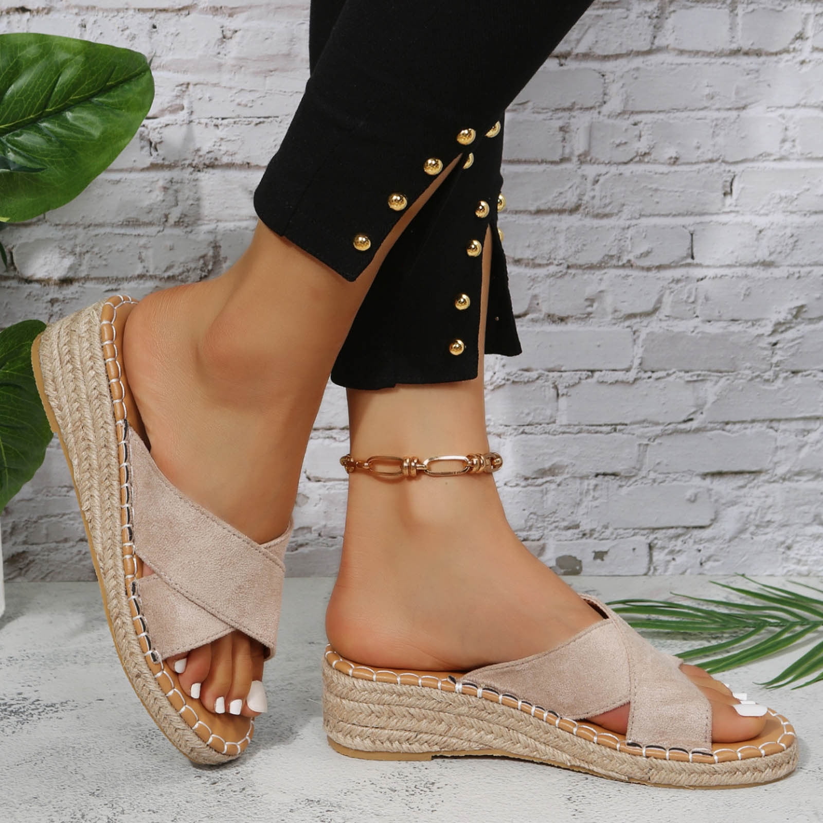 Honeeladyy Summer Fashion High-heeled Platform Muffin Bottom Hemp Rope ...