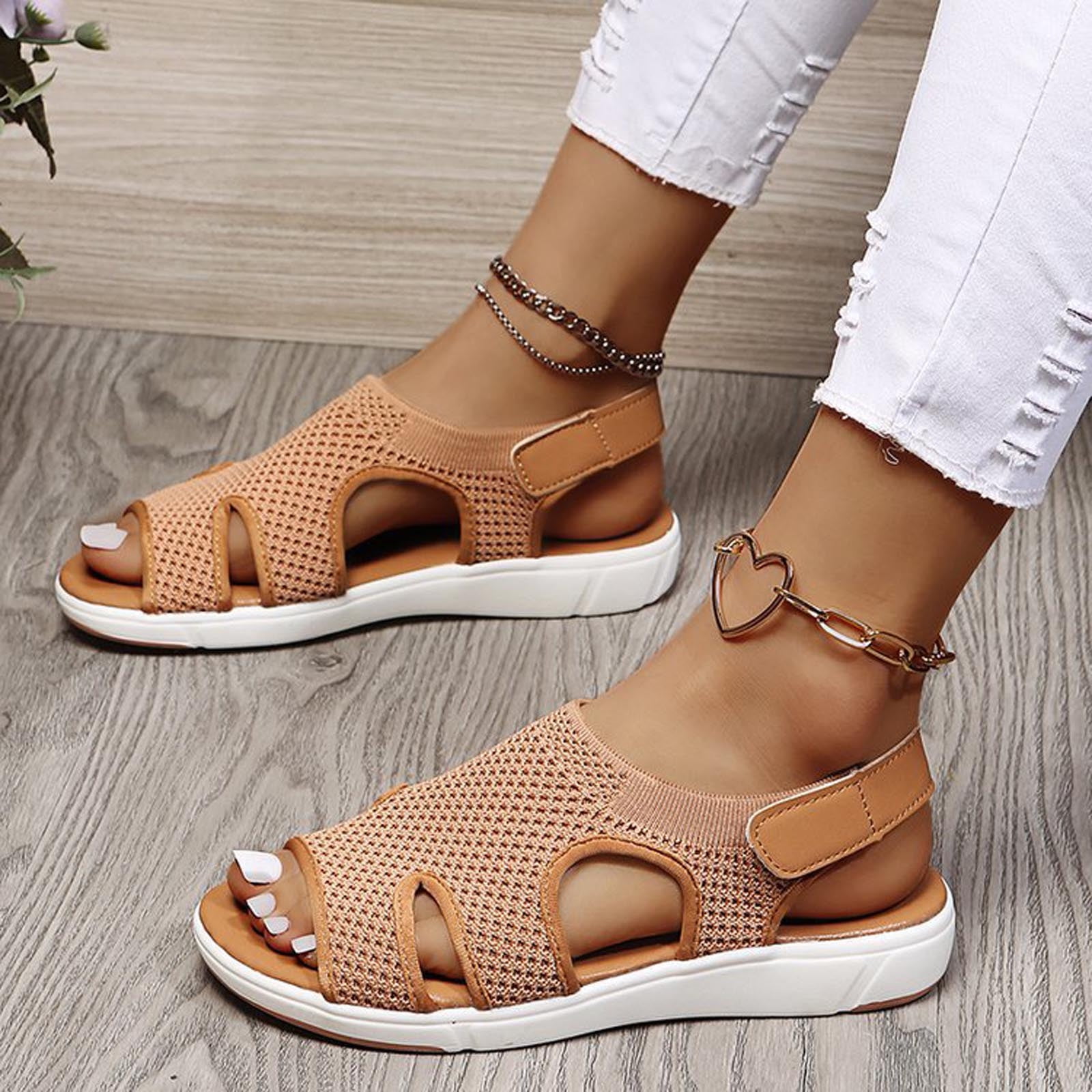 Honeeladyy Women's Breathable Webbing Platform Sandals, Tan, Size 35 ...