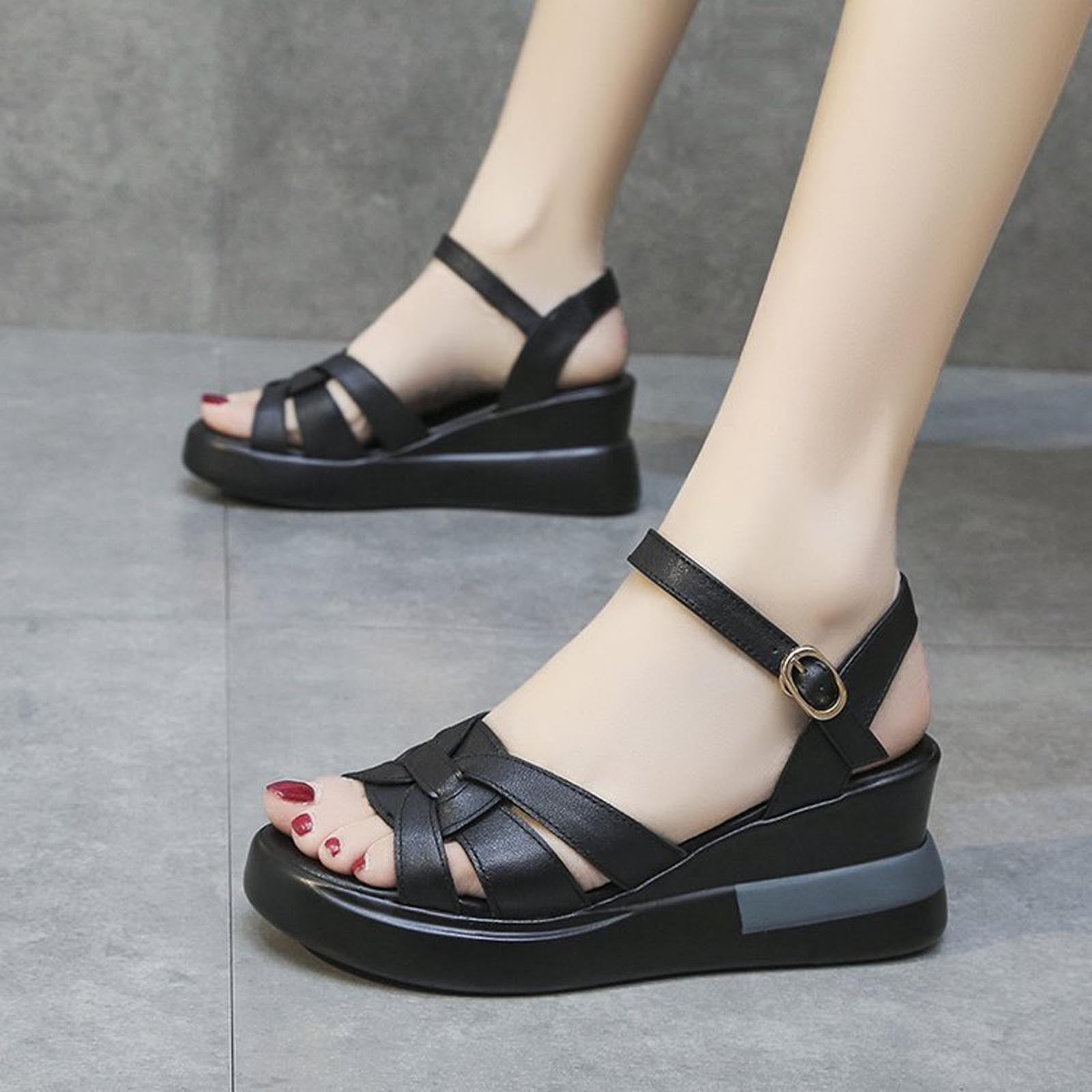 Honeeladyy Summer Ladies Shoes Casual Women's Sandals Flat Buckle Wedge ...