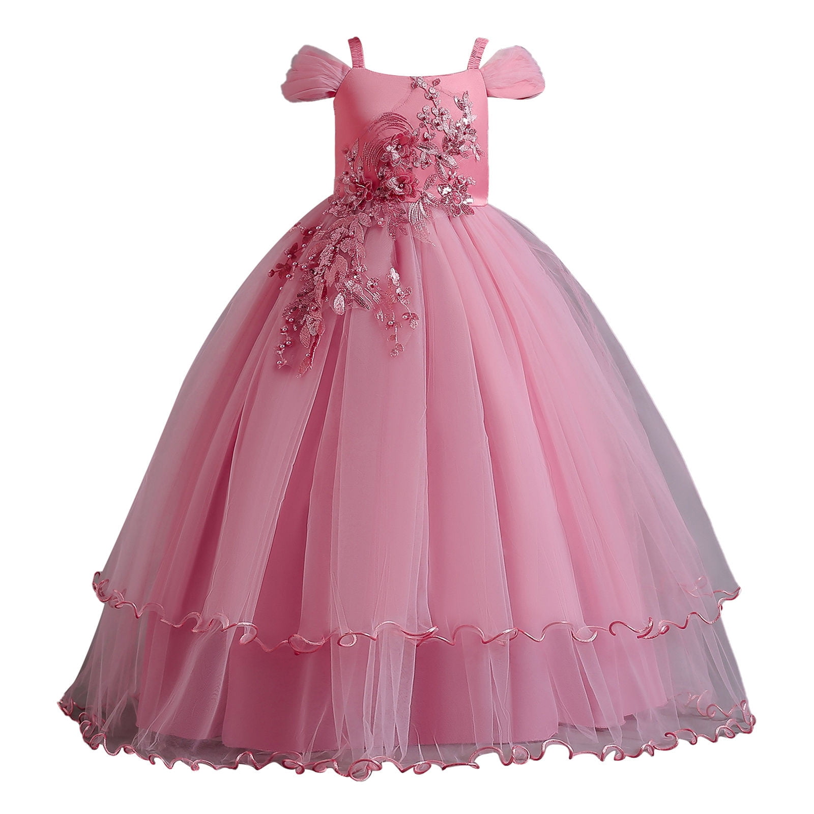 Honeeladyy Toddler Girls Princess Dress Net Yarn Embroidery Flowers ...