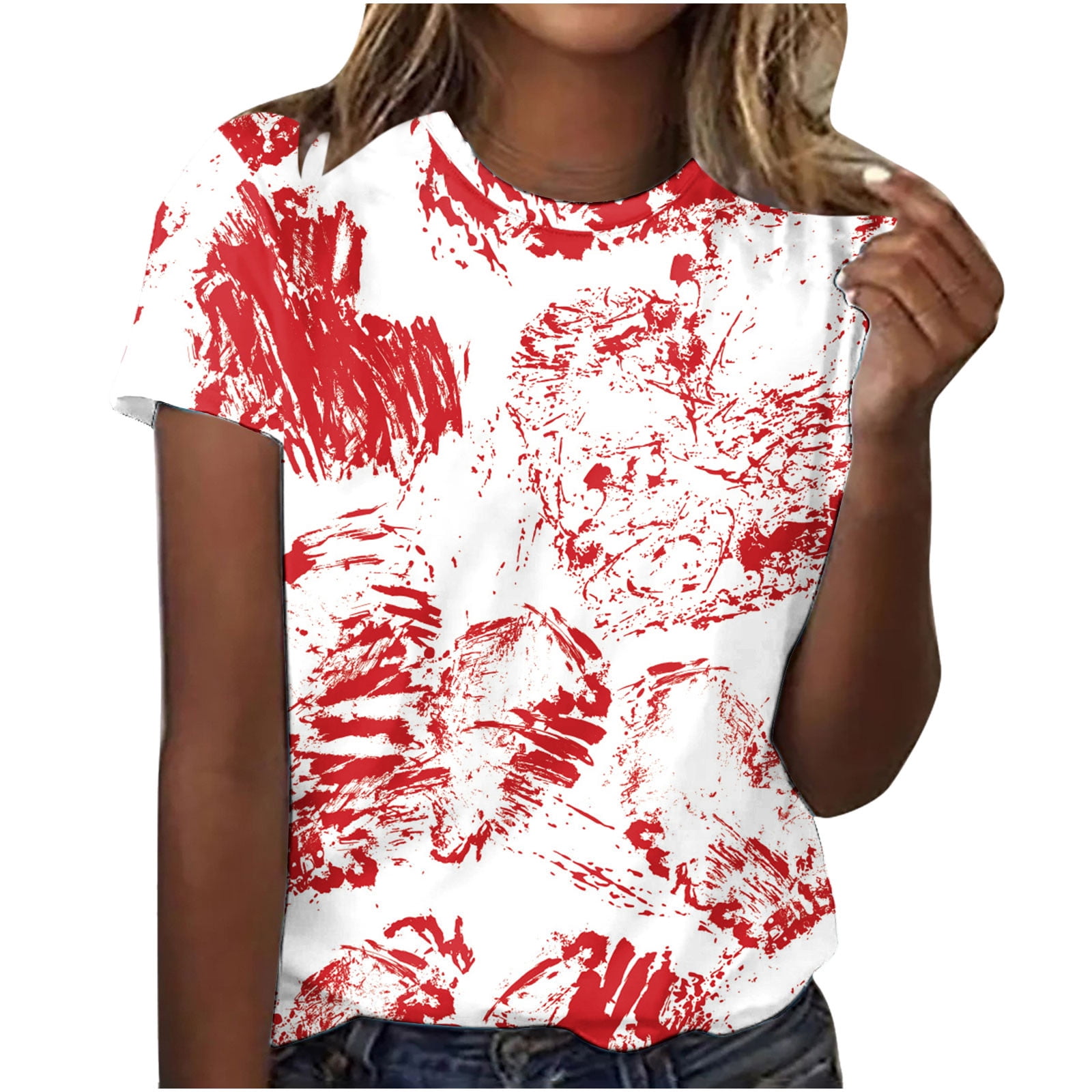 Honeeladyy Valentines Day Shirt for Women Love Heart Tee Shirts Cute Plus Size Print Short ...