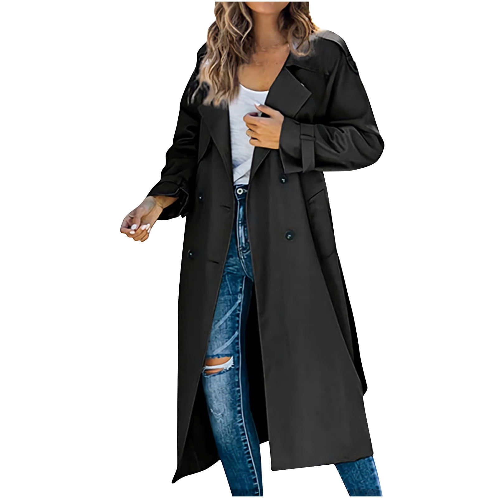 Honeeladyy Women's Fall Trench Office Double Breasted Long Trench Coat ...