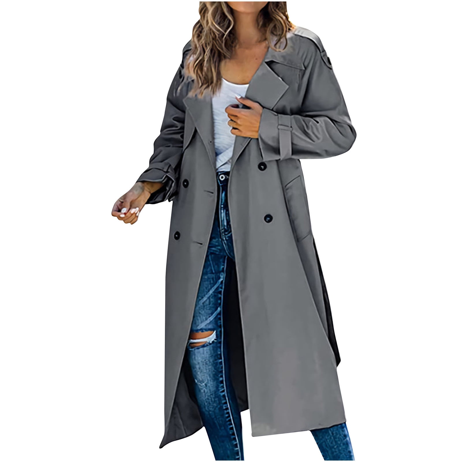 Honeeladyy Women's Fall Trench Office Double Breasted Long Trench Coat ...