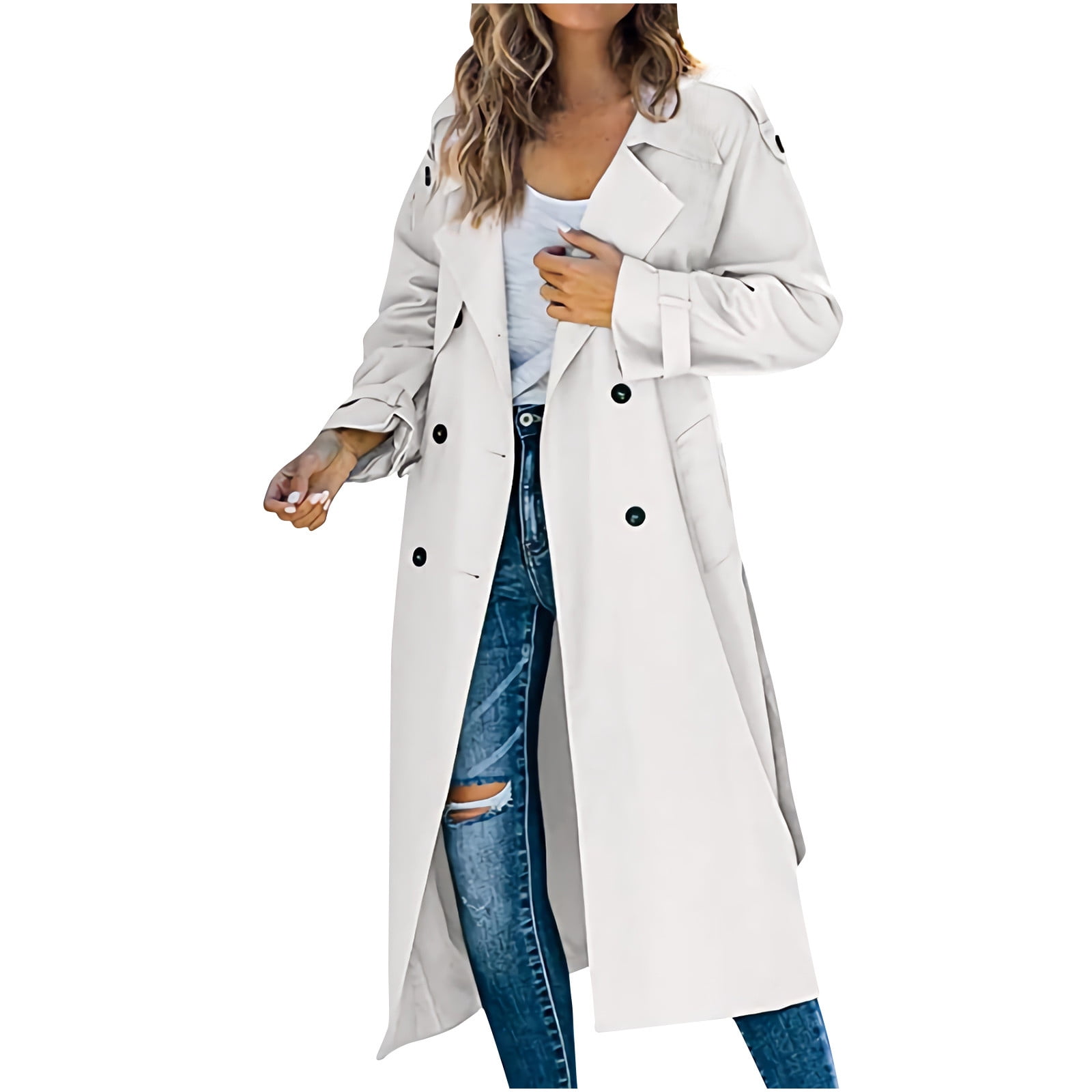 Honeeladyy Women's Fall Trench Office Double Breasted Long Trench Coat ...