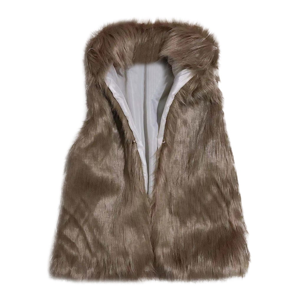 Honeeladyy Women's Faux Fur Vest Winter Short Waistcoat Fluffy ...