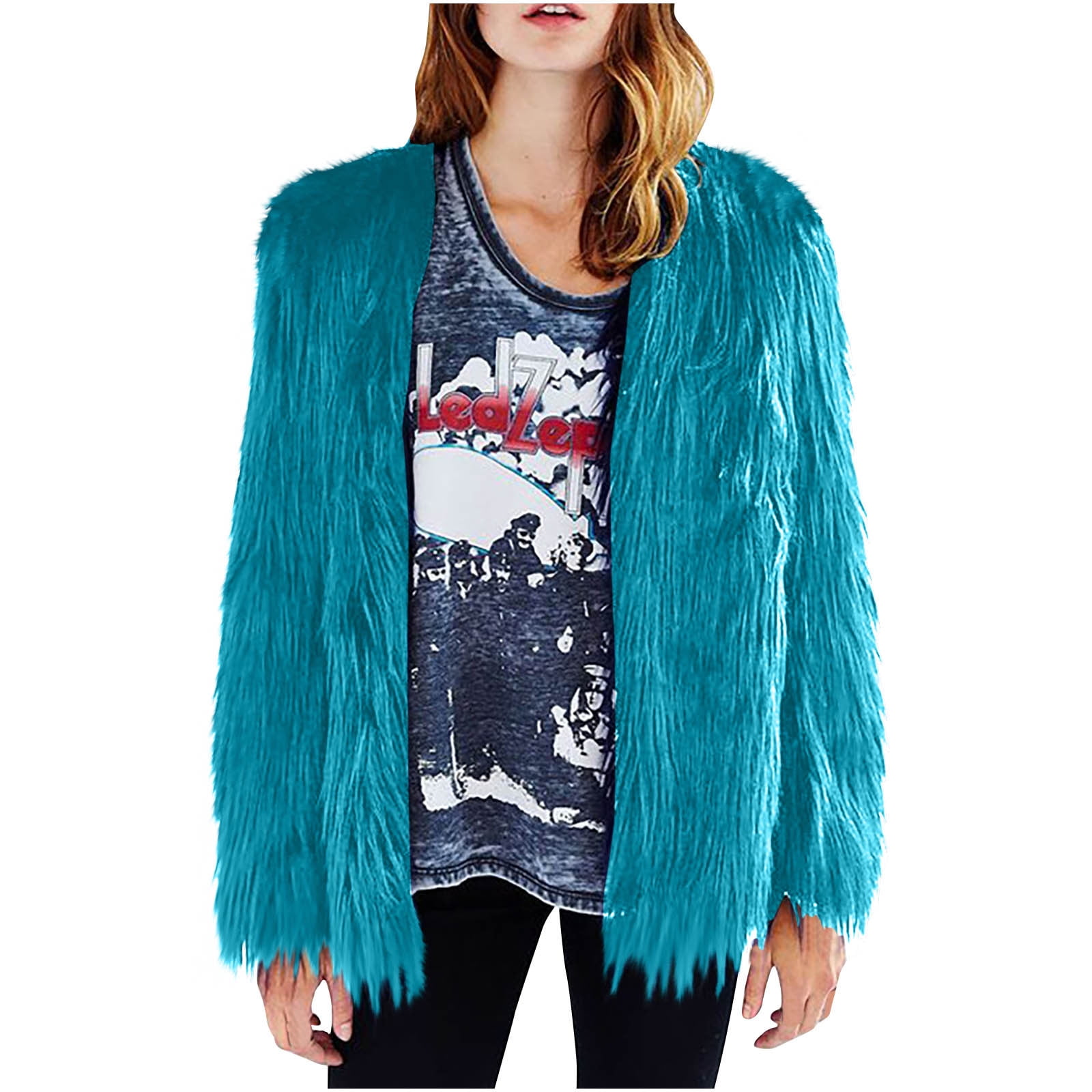 Honeeladyy Women's Shaggy Faux Fur Outwear Coat Jacket Long Sleeve Warm ...