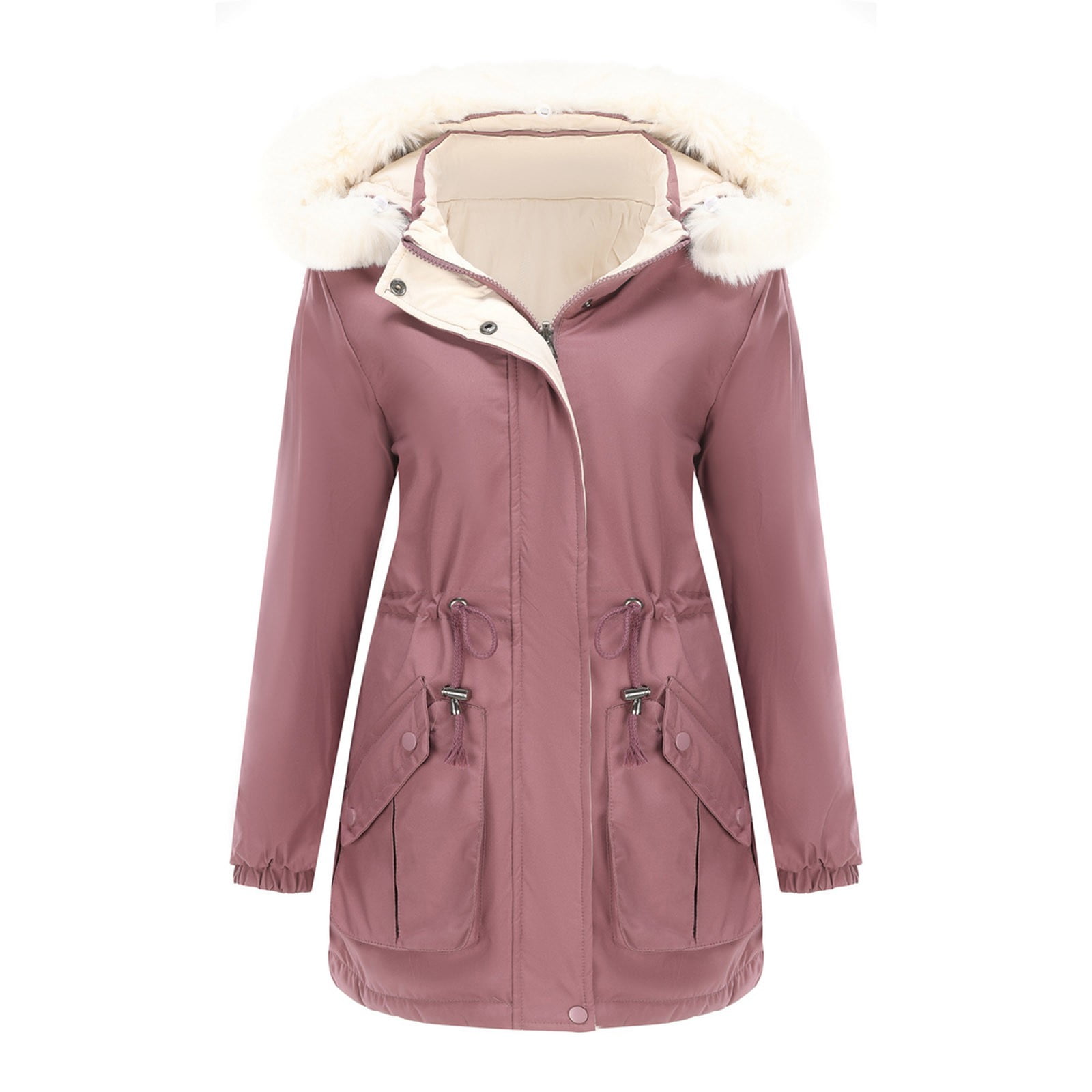 Honeeladyy Womens Winter Thicken Puffer Coat Warm Snow Jacket with Fur ...
