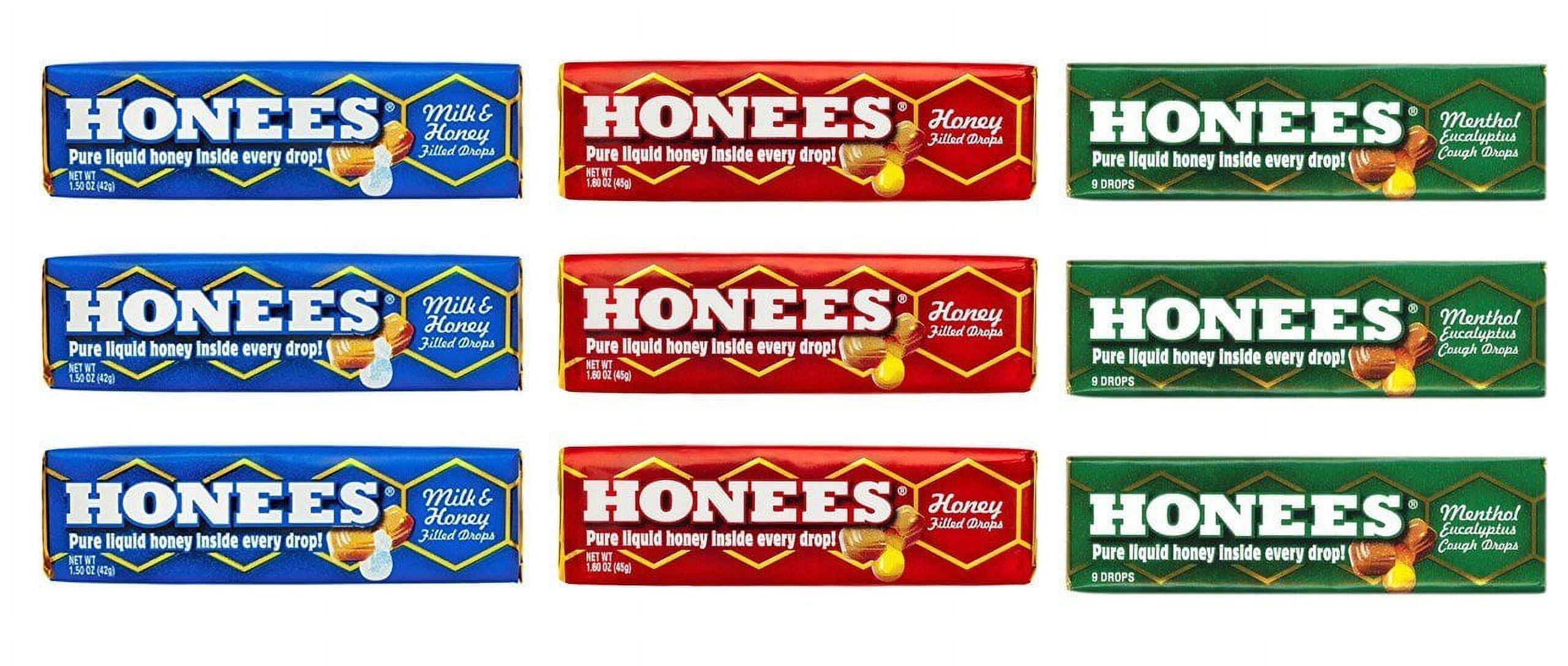 Honees Honey Drops 3 Flavor 9 Pack Variety Bundle, 3 each: Milk & Honey ...