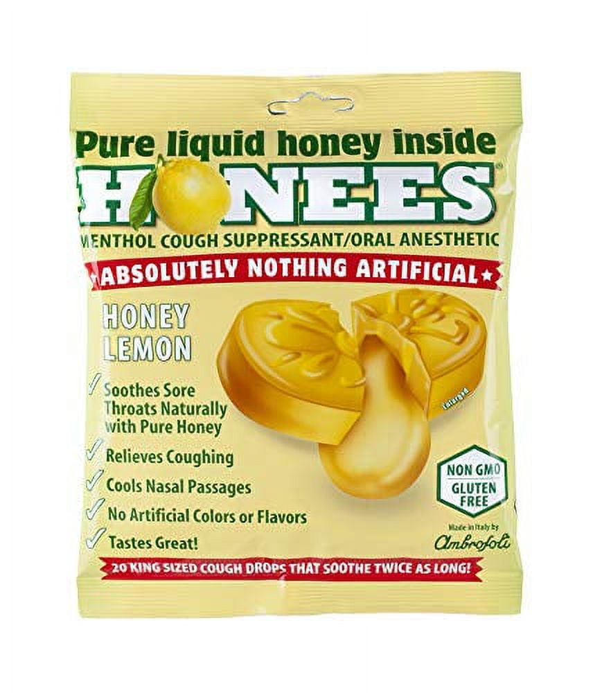 Honees Honey Lemon Cough .. Drops - 20-Piece, Single .. Pack Honey-Filled Lozenges ...