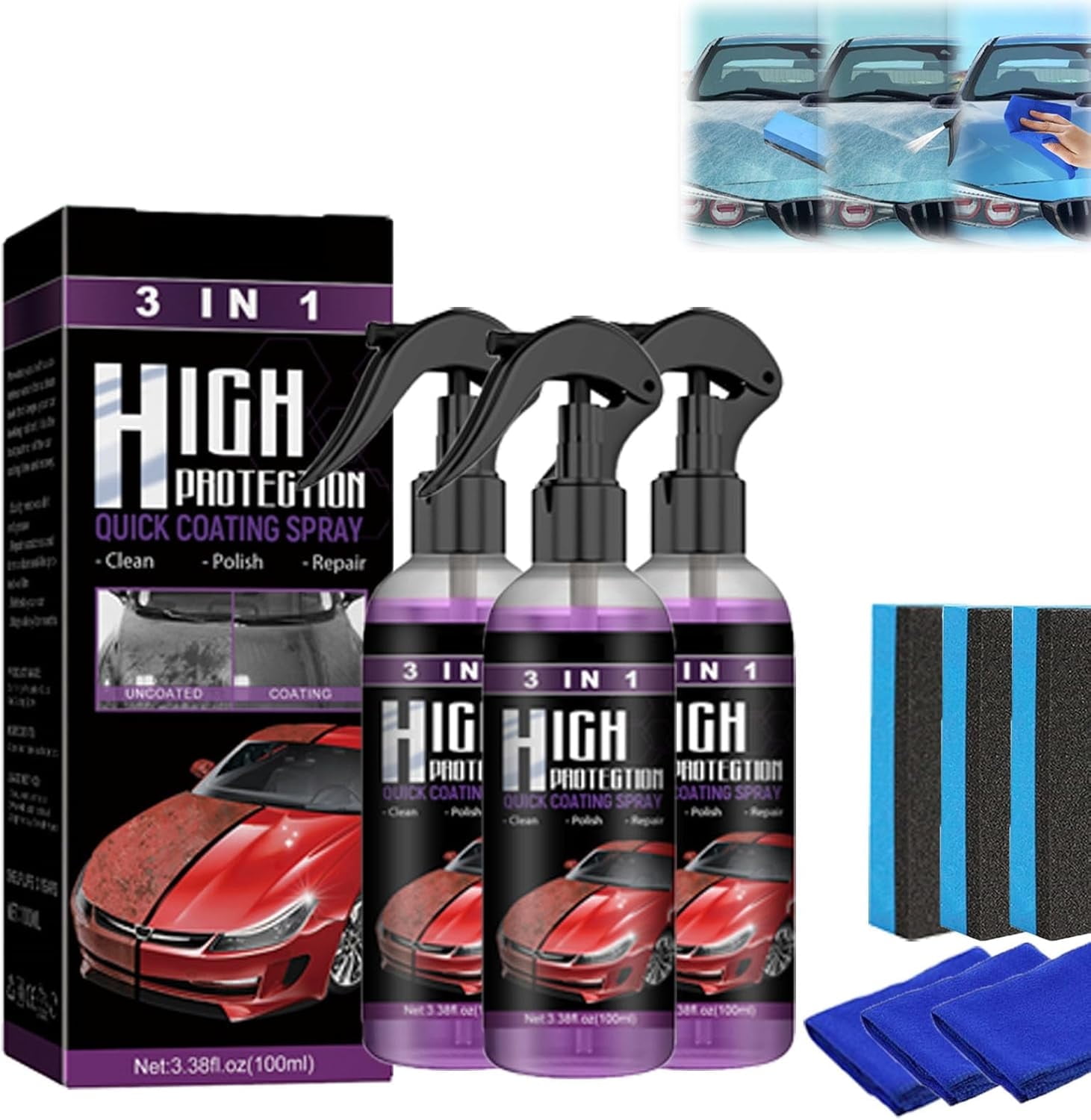 Honeesty Car Crystal Coating Spray, 3 in 1 High Protection Car Crystal ...