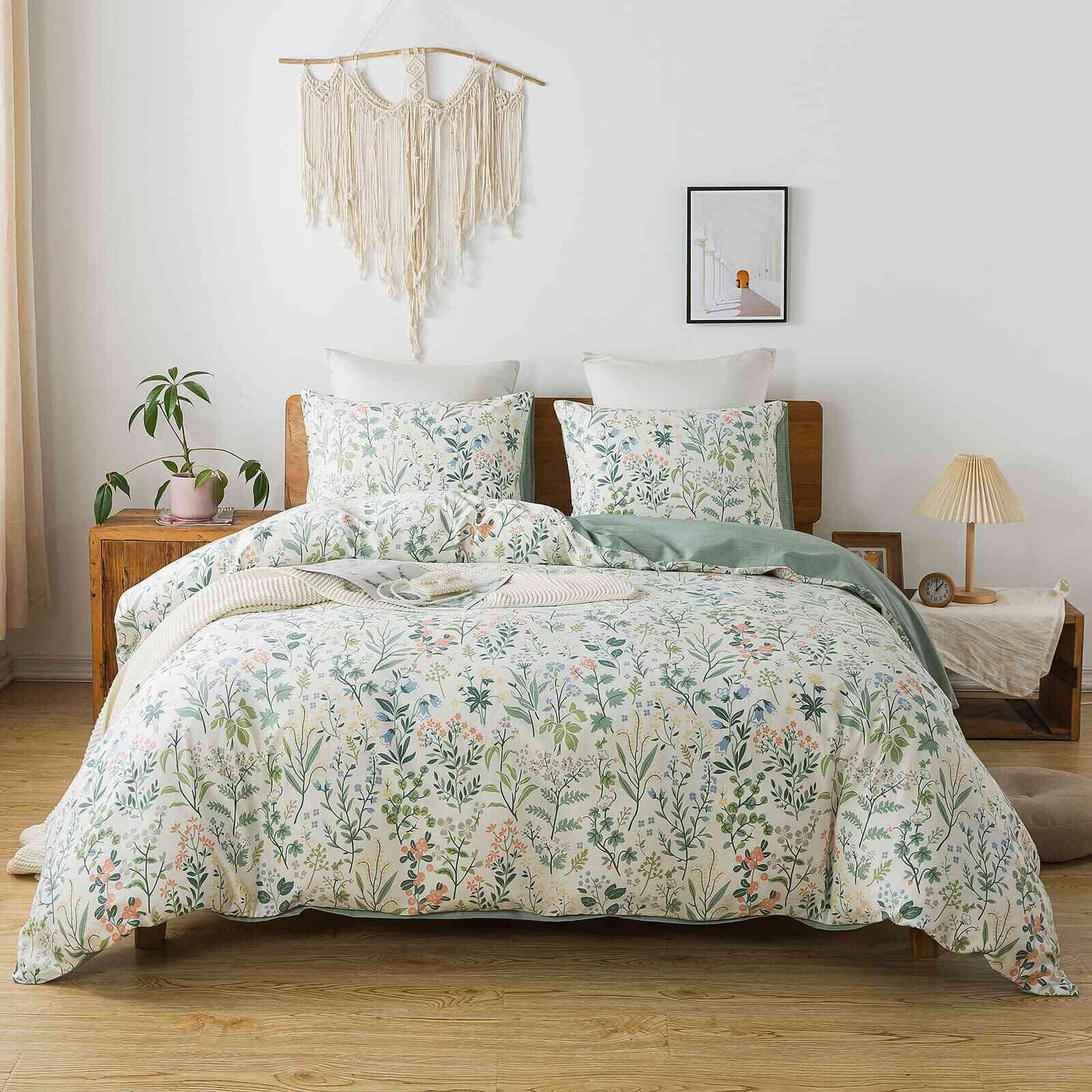 HoneiLife 3pc Duvet Cover Queen Size - 100% Cotton Comforter Floral ...