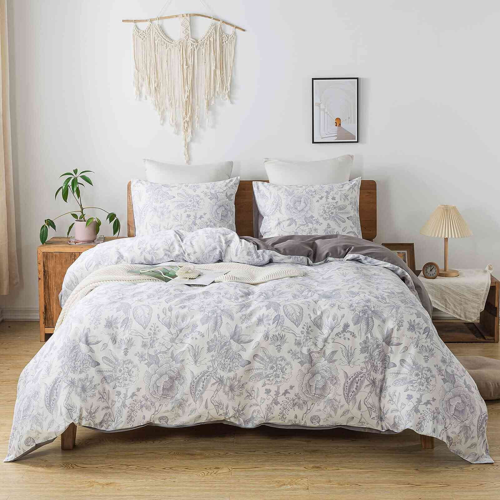 HoneiLife 3pc Duvet Cover Queen Size - 100% Cotton Comforter Floral ...