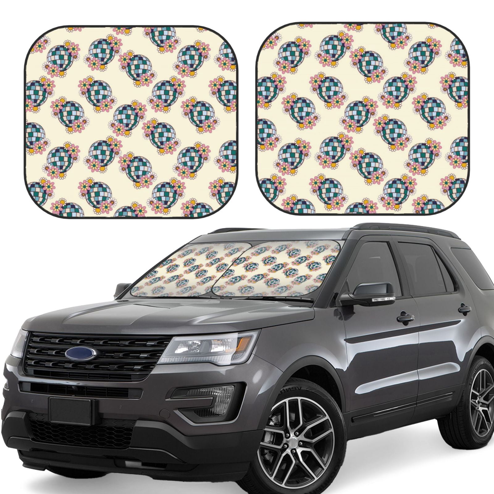 Honeii 70s Disco Ball Print Foldable Car Sun Shade for Windshield, 2 ...