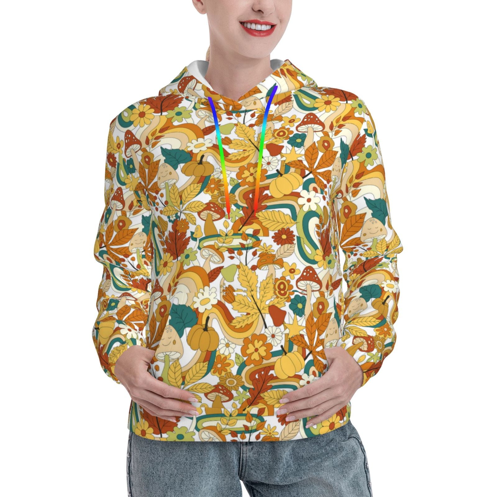 Honeii 70s Groovy Hippie Pattern Womens Oversized Hoodies Long Sleeve ...