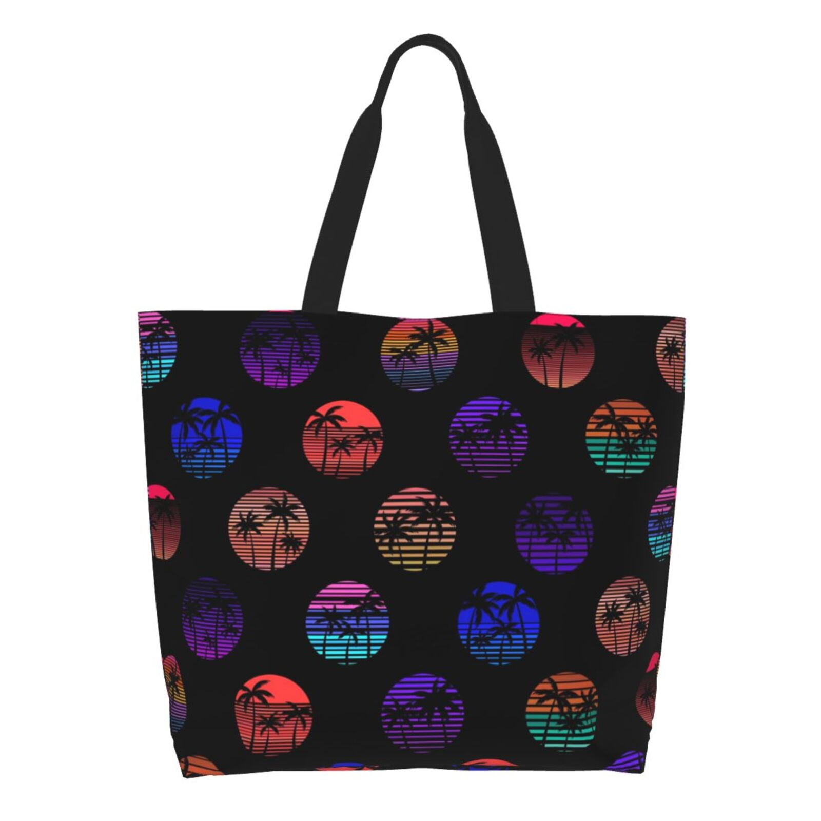 Honeii 80s Style Palm Trees Print Tote Bag for Women, Foldable Tote Bag ...