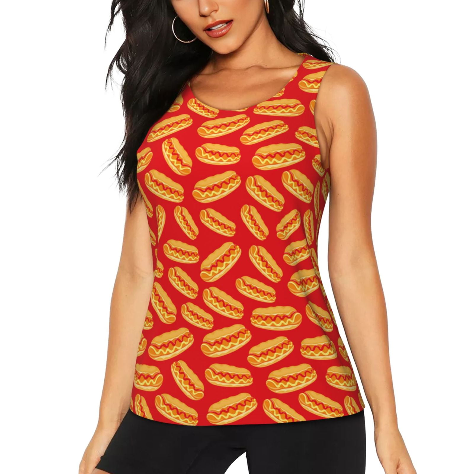 Honeii A Big Hot Dog Print Women's Workout Tank Top Sleeveless Quick ...
