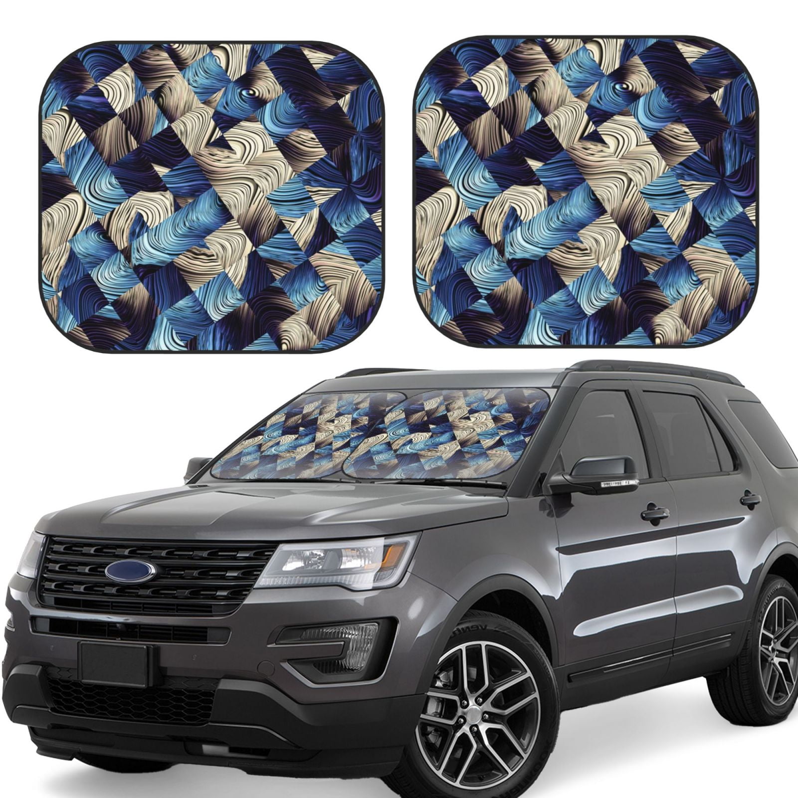 Honeii Abstract Blue Squares Print Foldable Car Sun Shade for ...