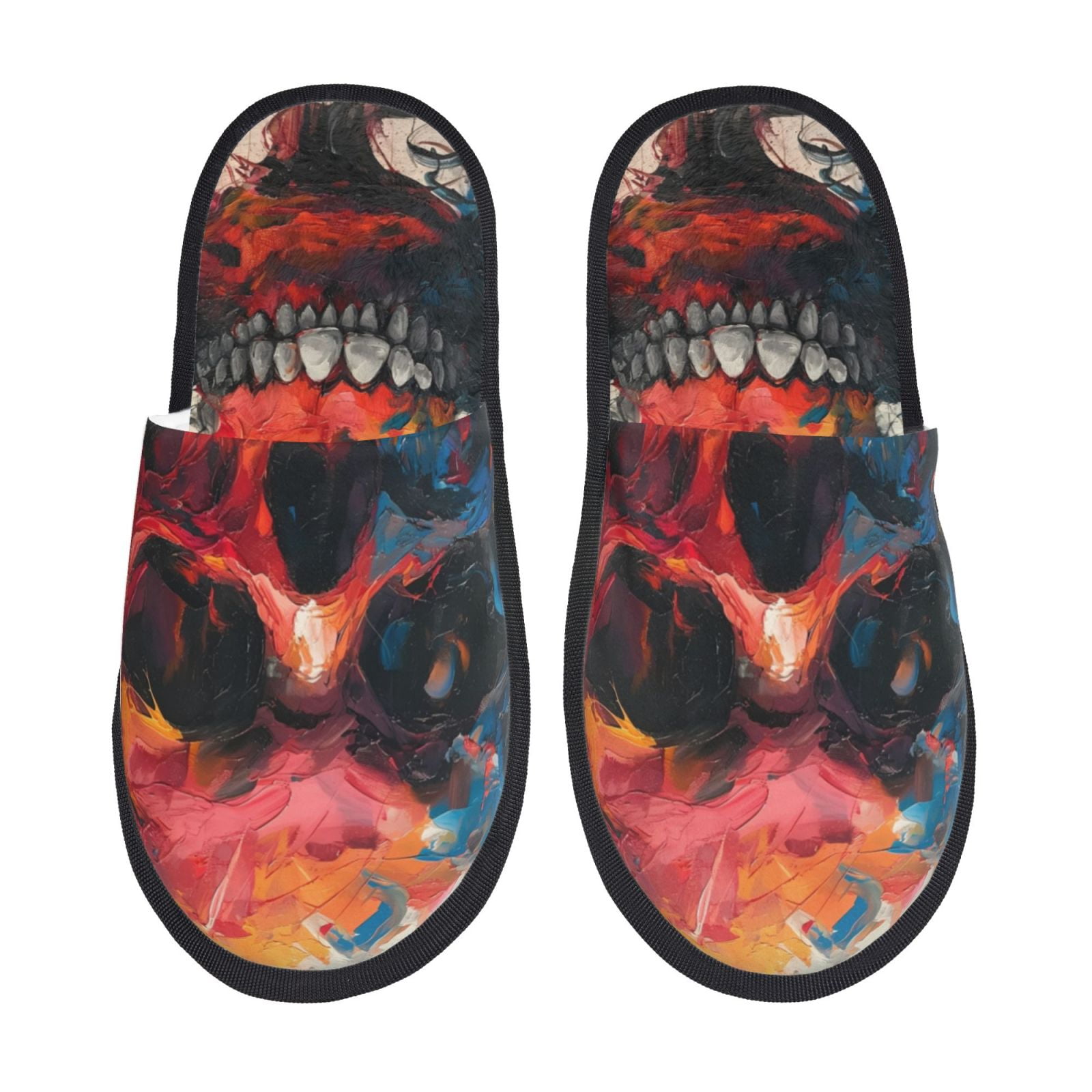 Honeii Abstract Colorful Skull Art Print Furry Slippers Bedroom ...