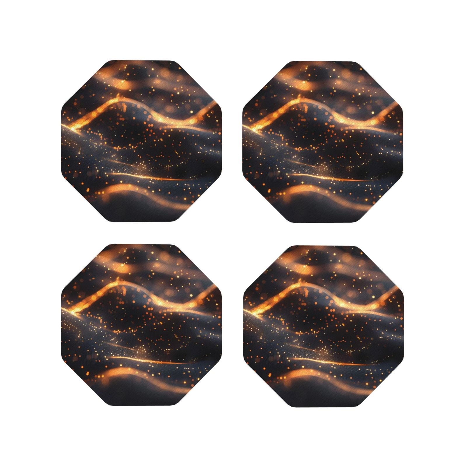 Honeii Abstract Glowing Wave Pattern Print Leather Coaster Set of 4 ...