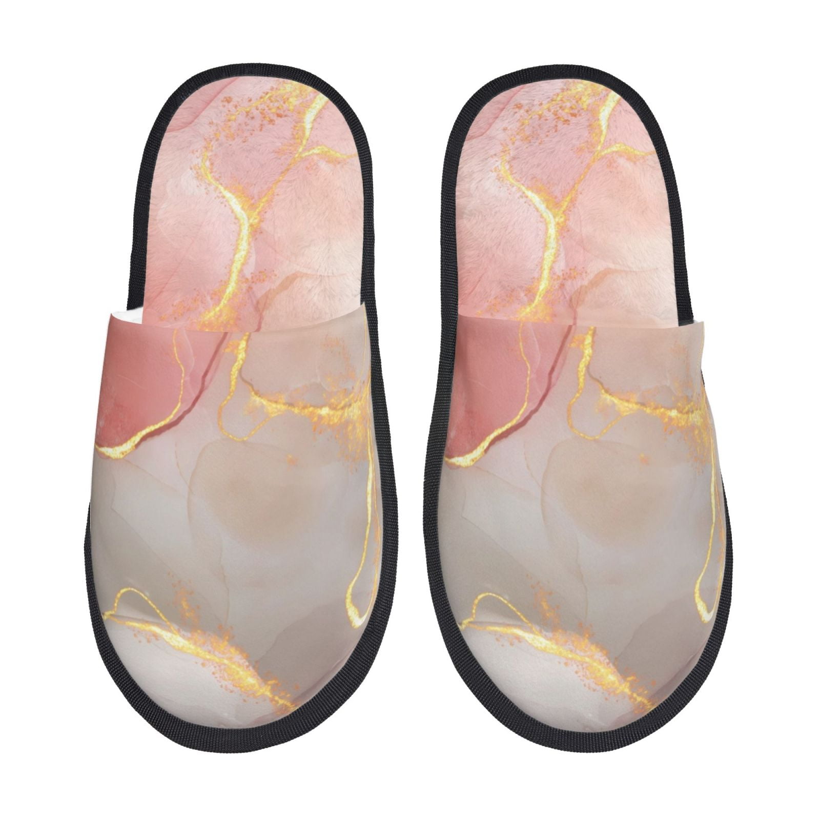 Honeii Abstract Marble Texture Print Furry Slippers Bedroom Slippers ...