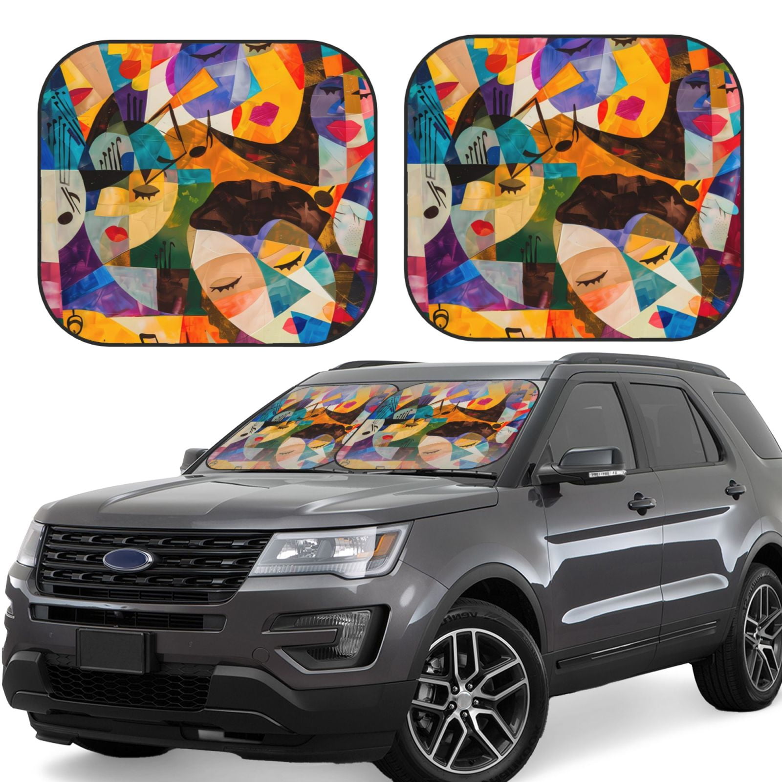 Honeii Abstract Musical Faces Print Foldable Car Sun Shade for ...