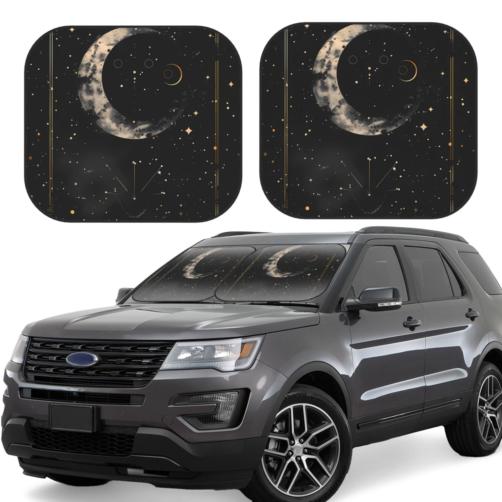 Honeii Abstract Starry Sky Moon Print Foldable Car Sun Shade for ...
