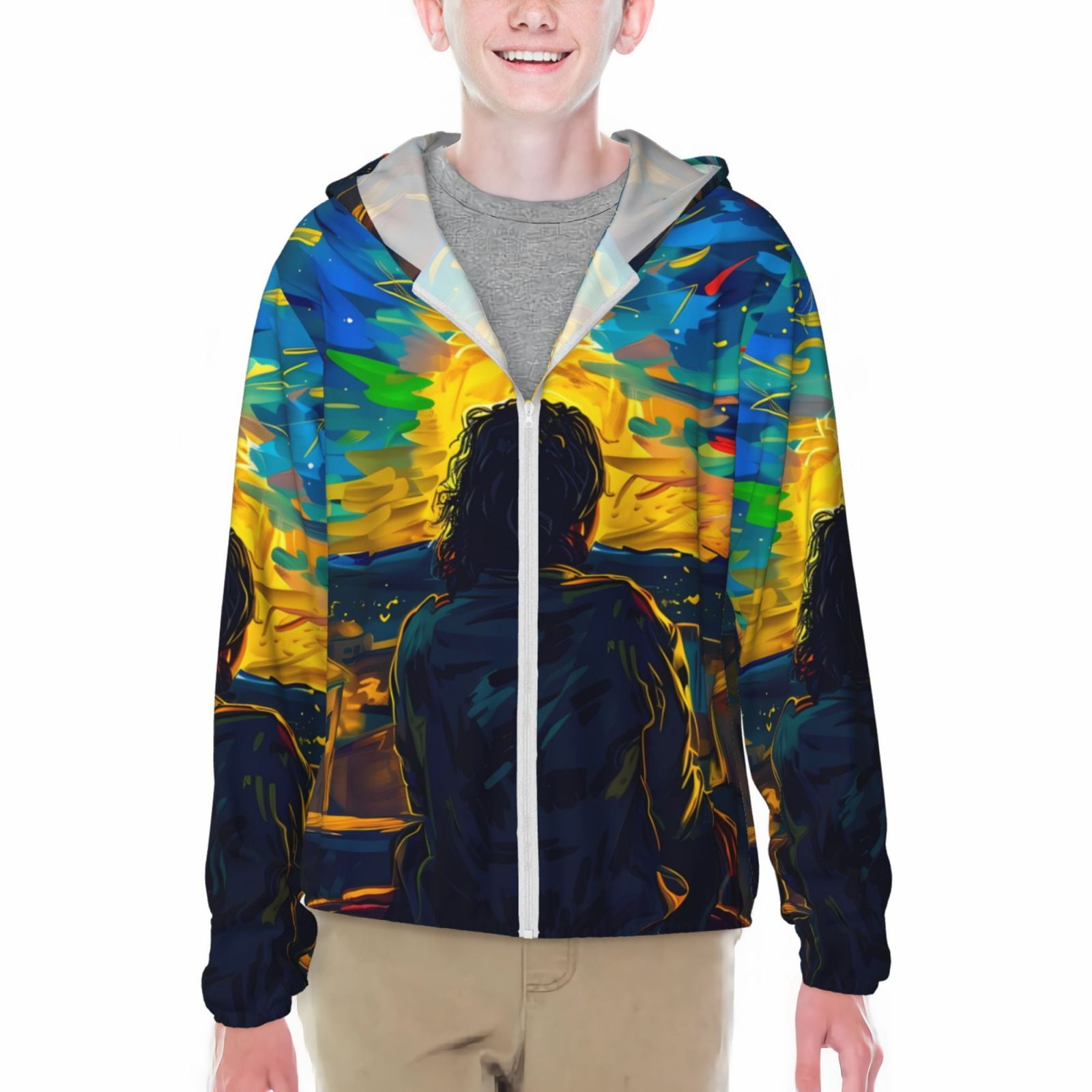 Honeii Abstract Starry Sky Print Sun Protection Jacket Hooded Cooling ...