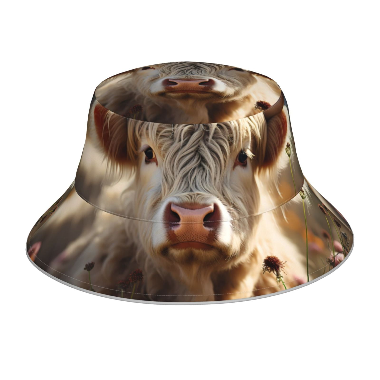 Honeii Adorable Flower Field Cow for Unisex Bucket Hat Waterproof Rain ...