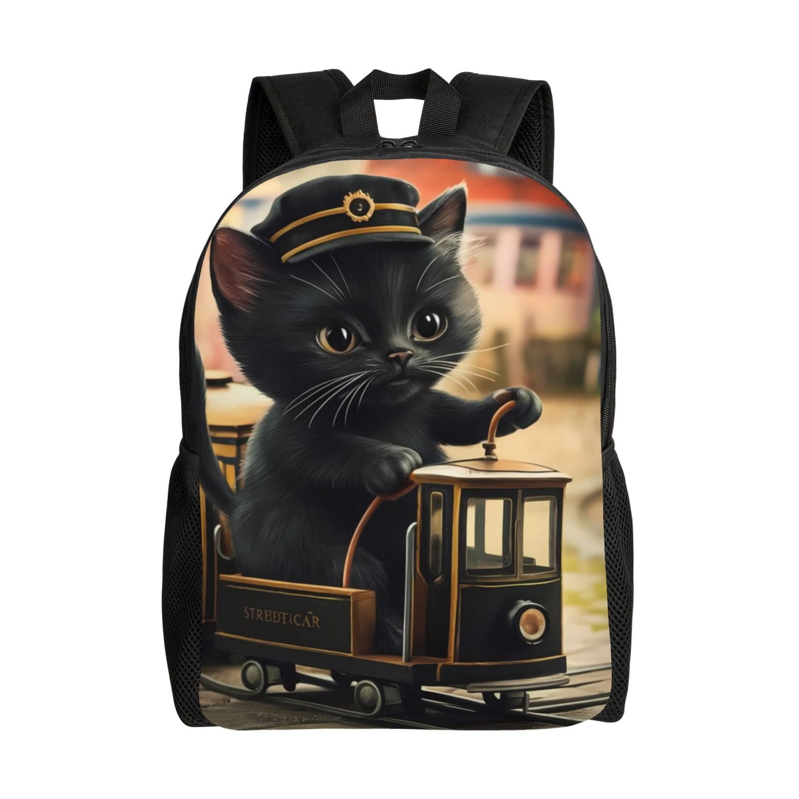 Honeii Adorable Kitten On Mini Train Print Laptop Backpack for Work ...