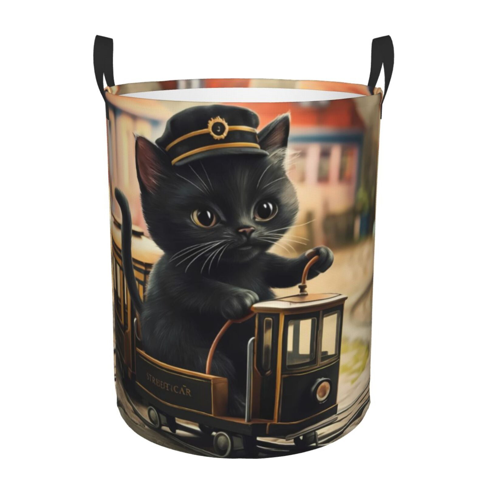 Honeii Adorable Kitten On Mini Train Print Laundry Hamper Basket,Baby ...