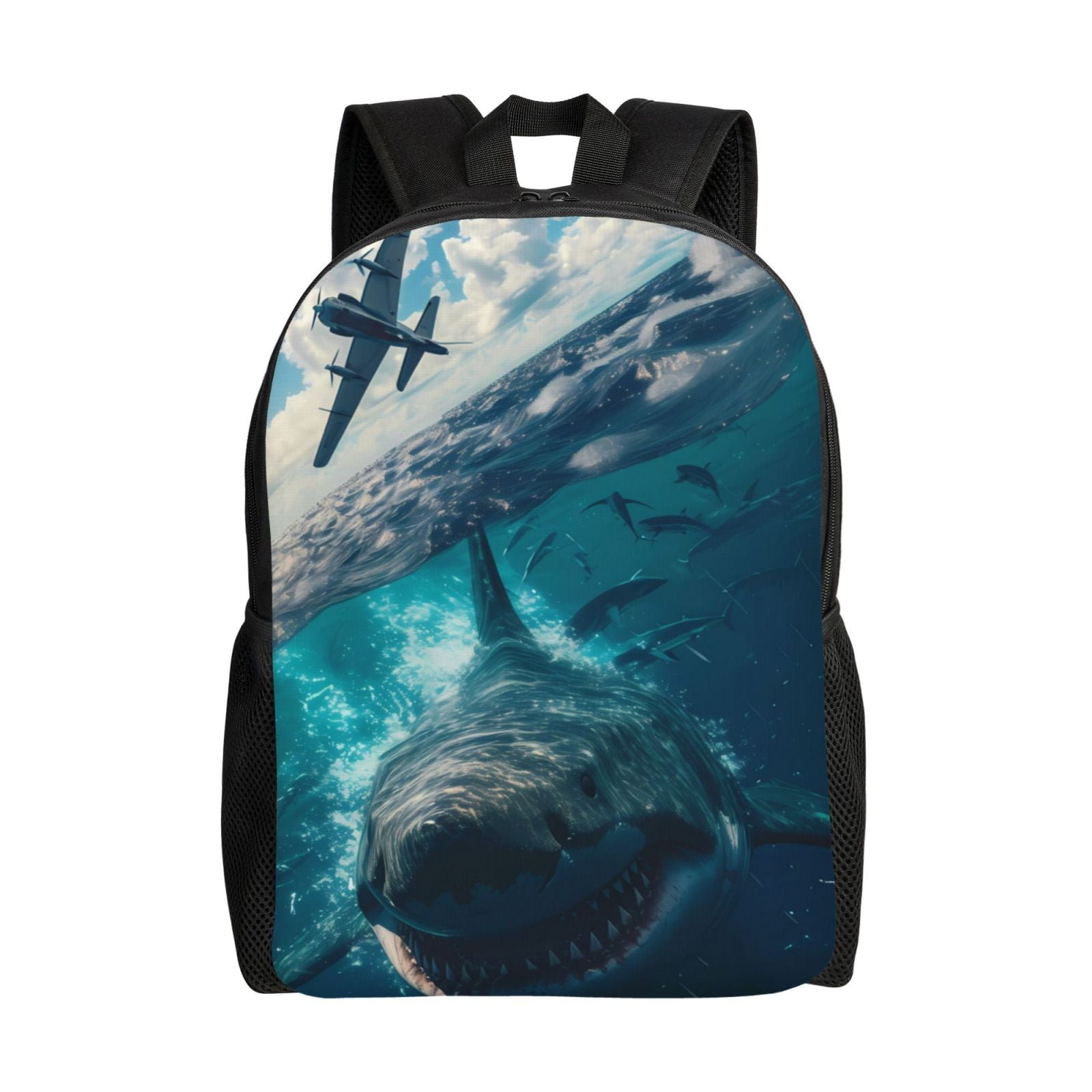 Honeii Airplane Shark Print Laptop Backpack for Work, College, Travel ...