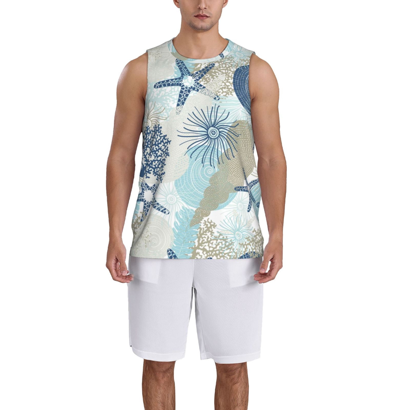 Honeii Algae Corals and Seashells print basktball shirt for men and ...