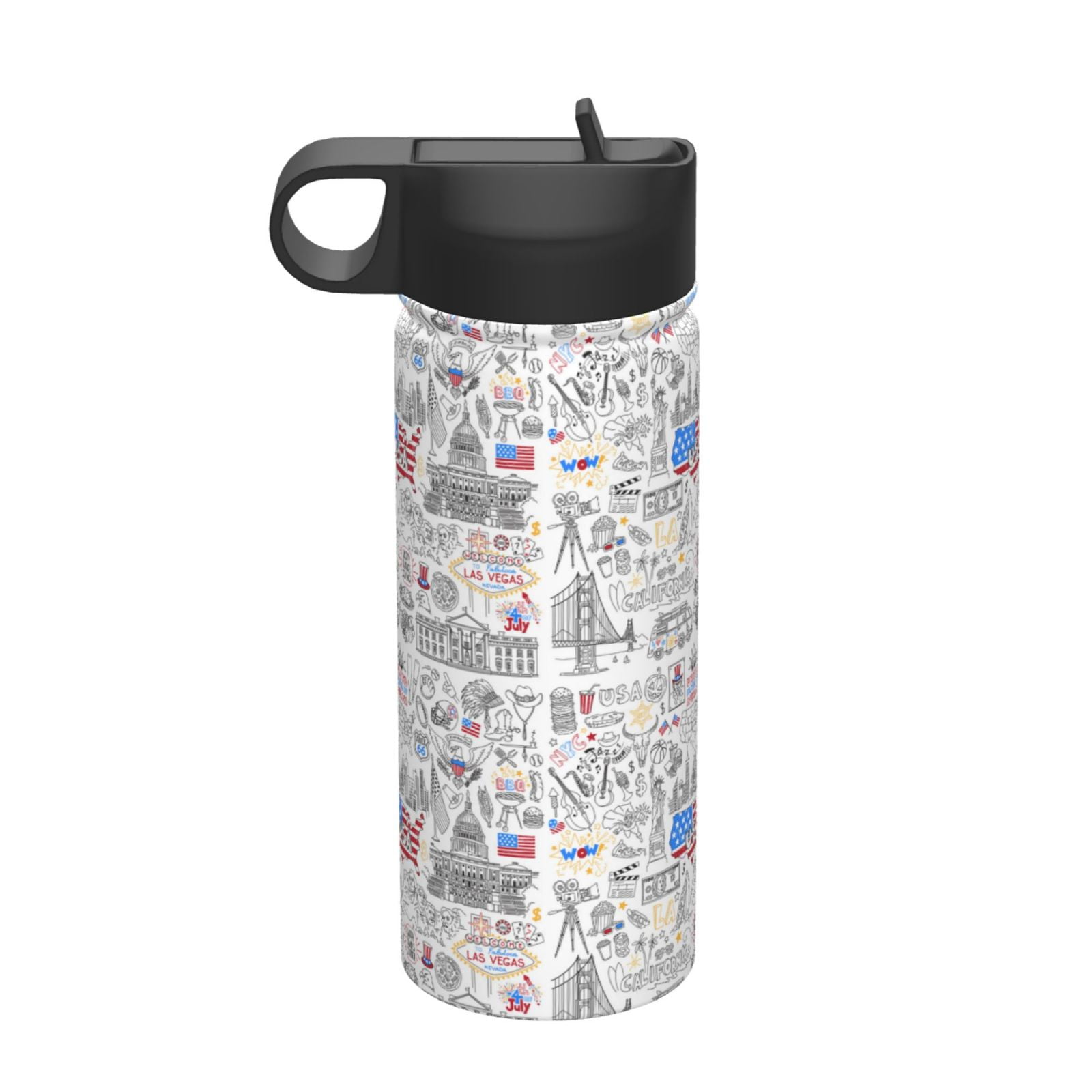 Honeii America Landmarks2 Print 18 oz Insulated Water Bottle with Straw ...